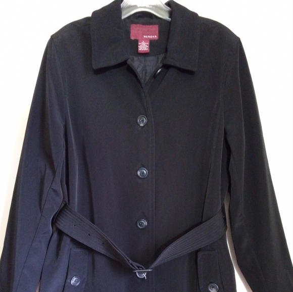 Merona | Jackets & Coats | Merona Black Mid Length Belted Trench Coat ...